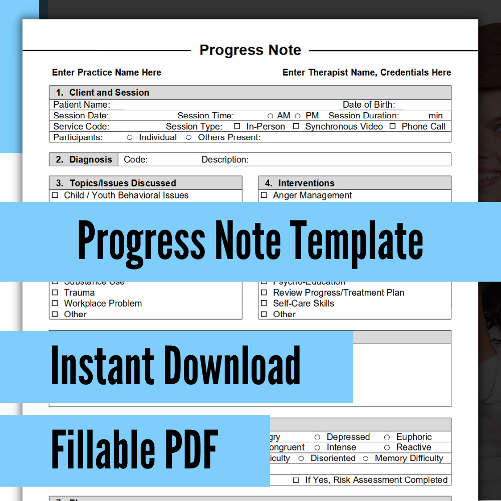 Progress Note Template PDF With Fillable Fields 