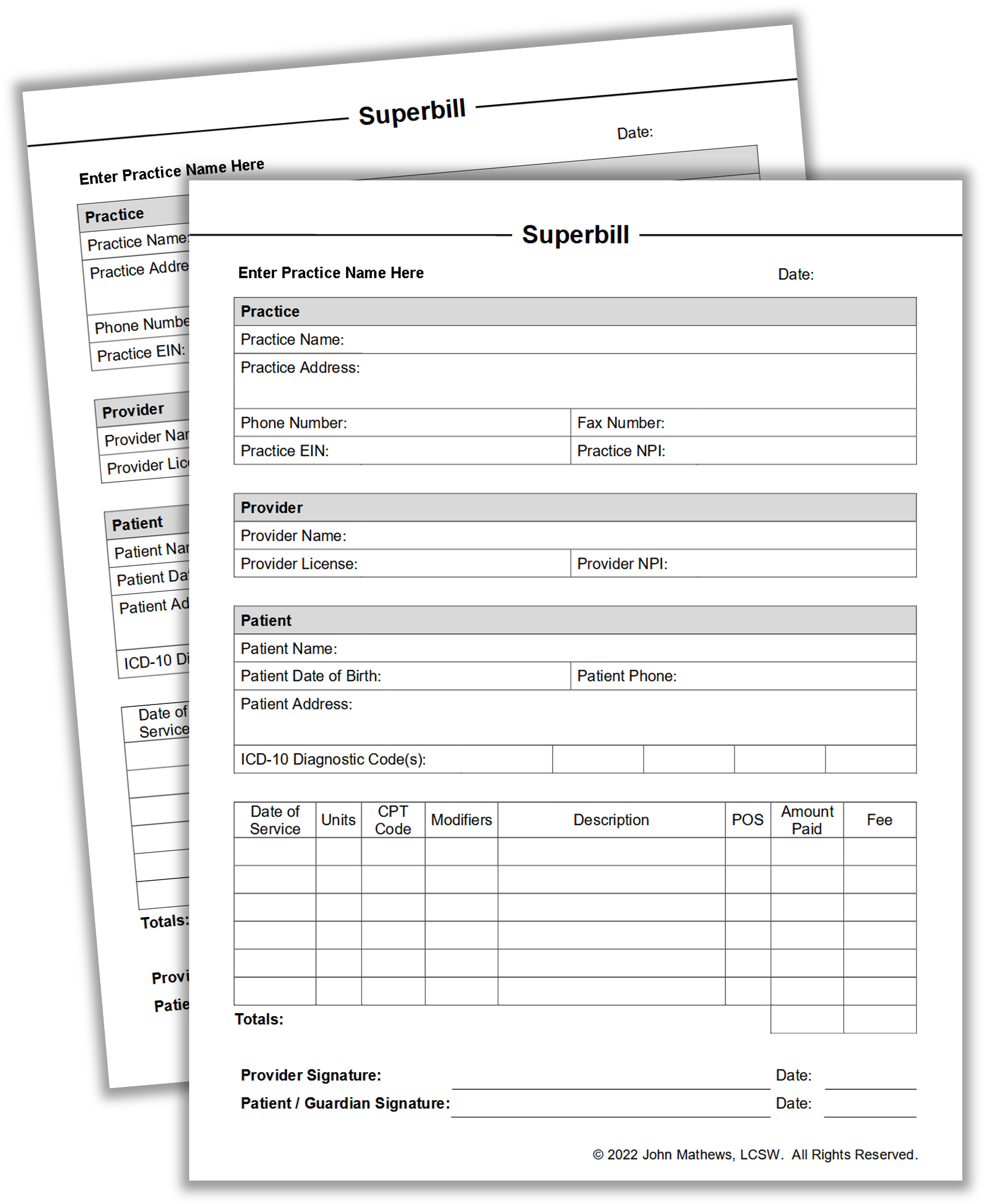 Superbill Template Excel